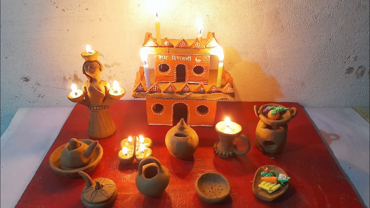 DIY Diwali Clay Gharonda || How To Make miniature Gharonda - YouTube