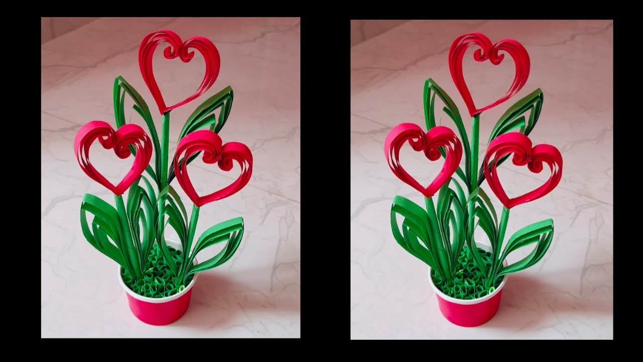 How to make a Paper heart flower vase for Home decoration ||Hand made ...