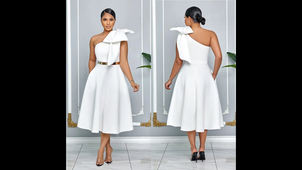 Single Shoulder Slant Collar Dress - YouTube