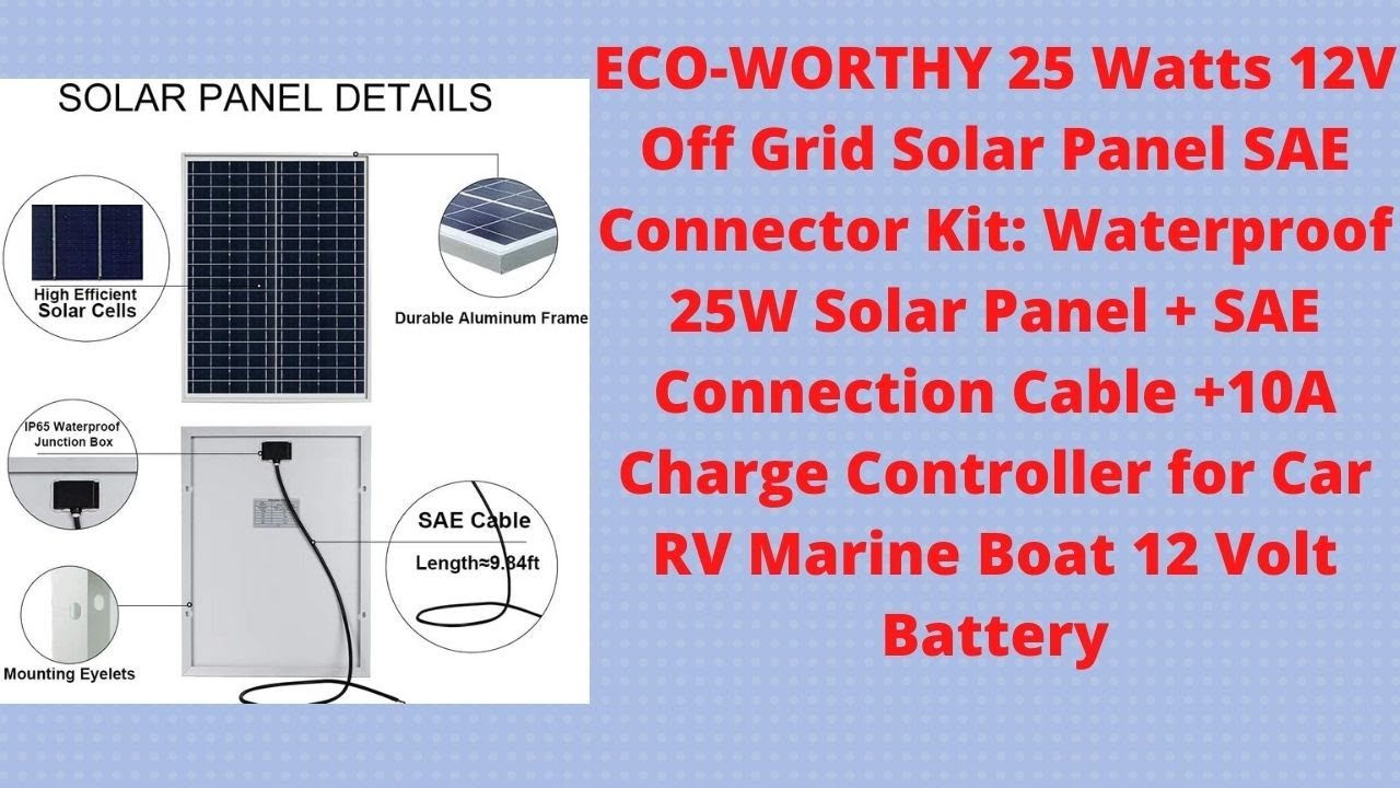 ECO-WORTHY 25 Watts 12V Off Grid Solar Panel SAE Connector Kit ...