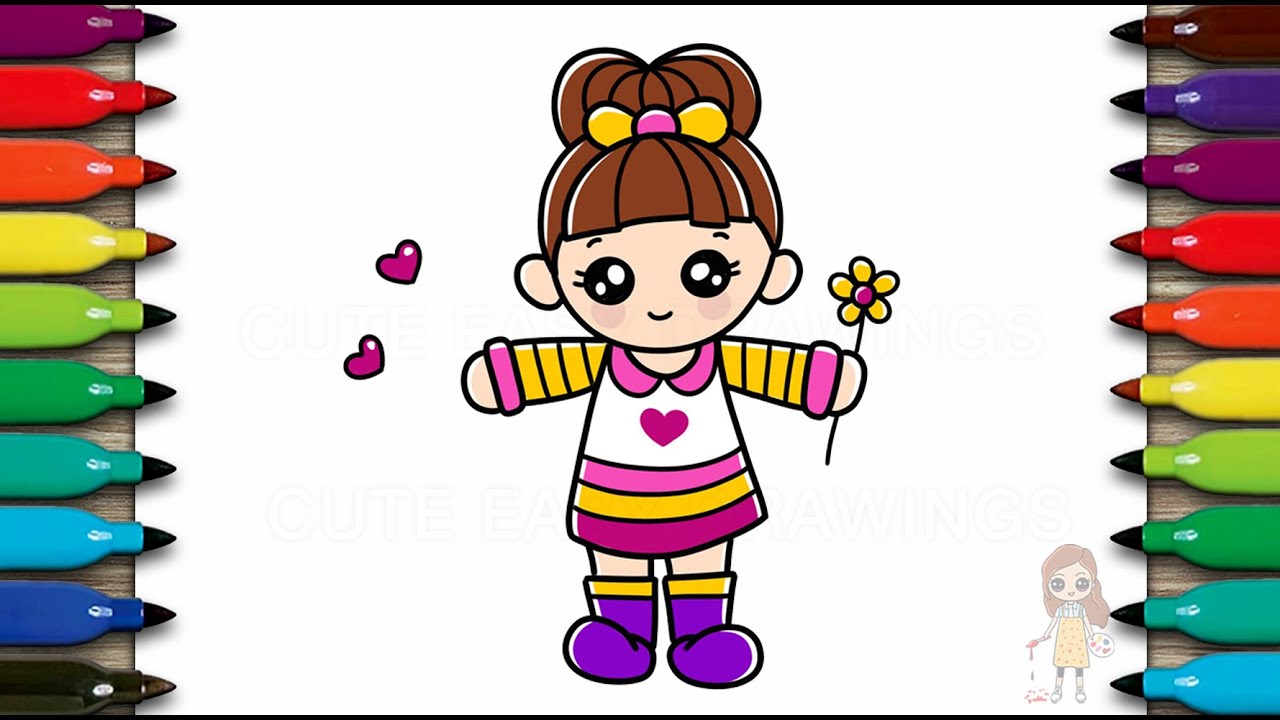 How to Draw a Cute Doll, Easy Drawings | Draw a Cute Little Girl Easy ...