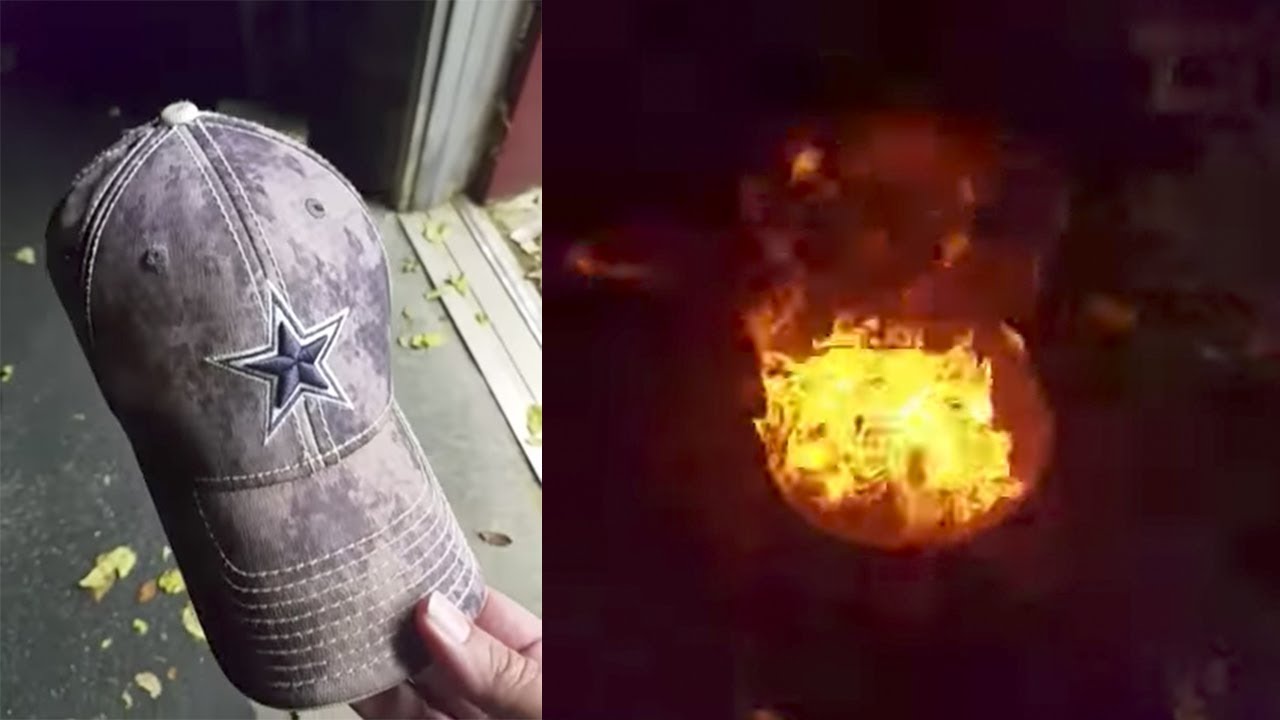 Angry Cowboys Fan BURNS Hat After Team Kneels for National Anthem - YouTube
