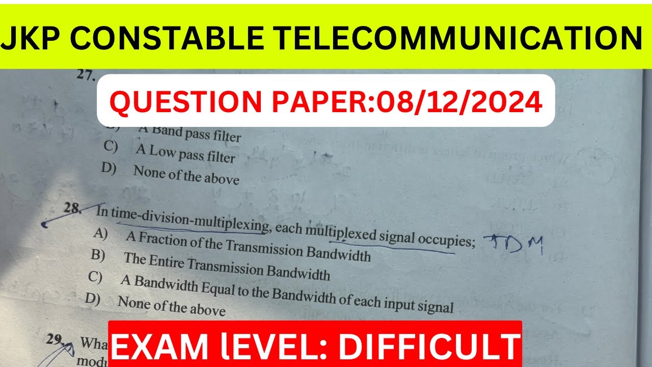 JKP Constable Telecommunication Question Paper 8/12/2024 | Jkp ...