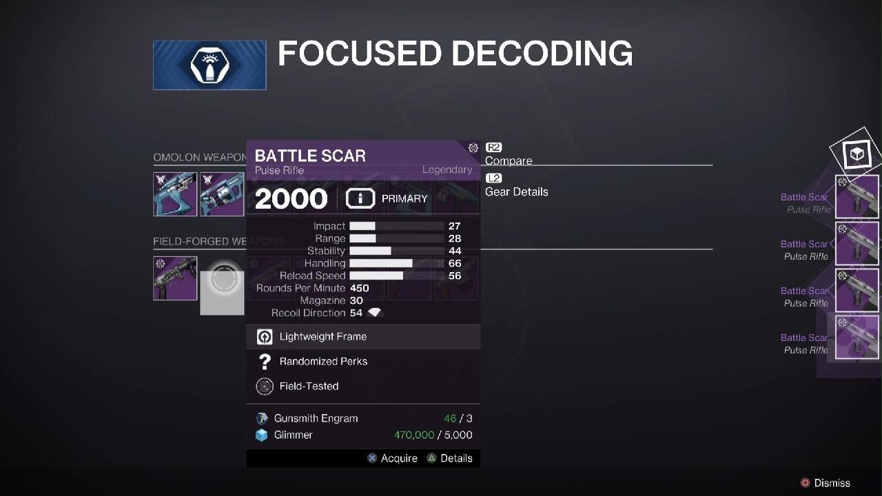 Destiny 2 focusing 16 battle scars for god roll - YouTube