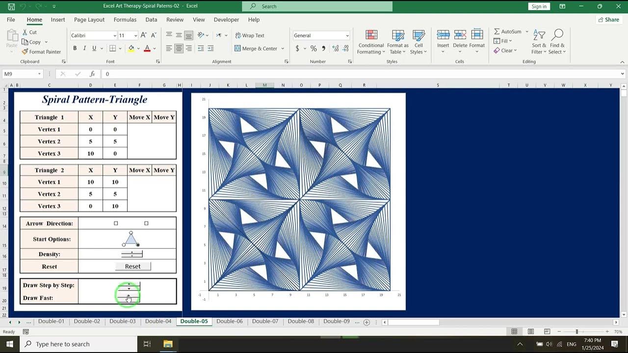 A Unique Mathematical Excel Art Therapy Journey-Spiral Doodle Patterns: 4th Video: Triangles ...
