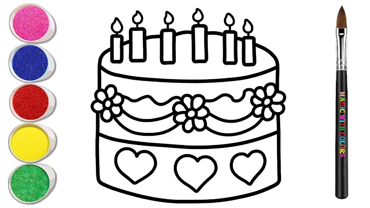 Happy new year cake drawing and coloring for kids and toddlers, simple ...