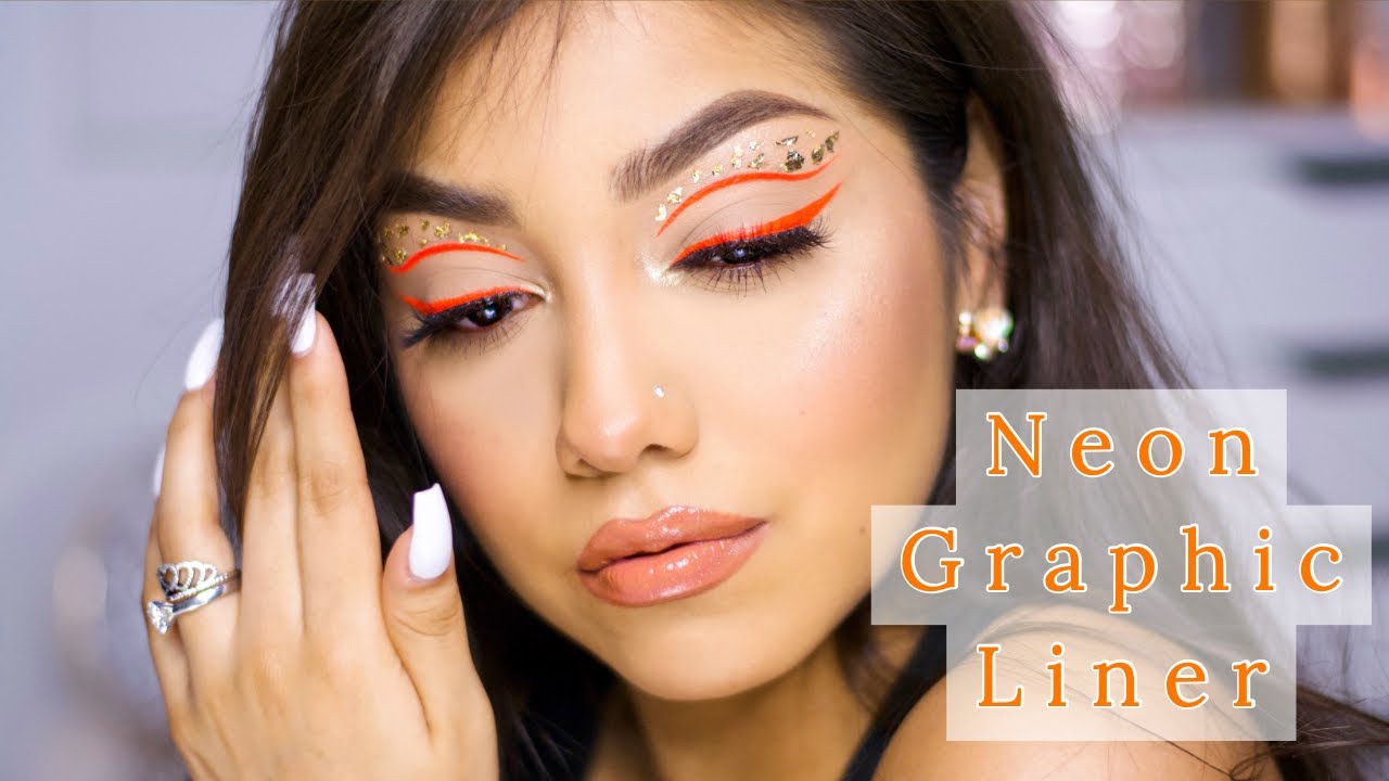 Neon Orange Graphic Liner with Gold Flakes - YouTube