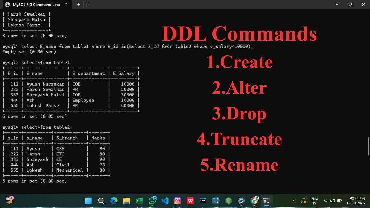 DDL Commands in SQL Explained | Create, Alter, Drop, Truncate & Rename - YouTube
