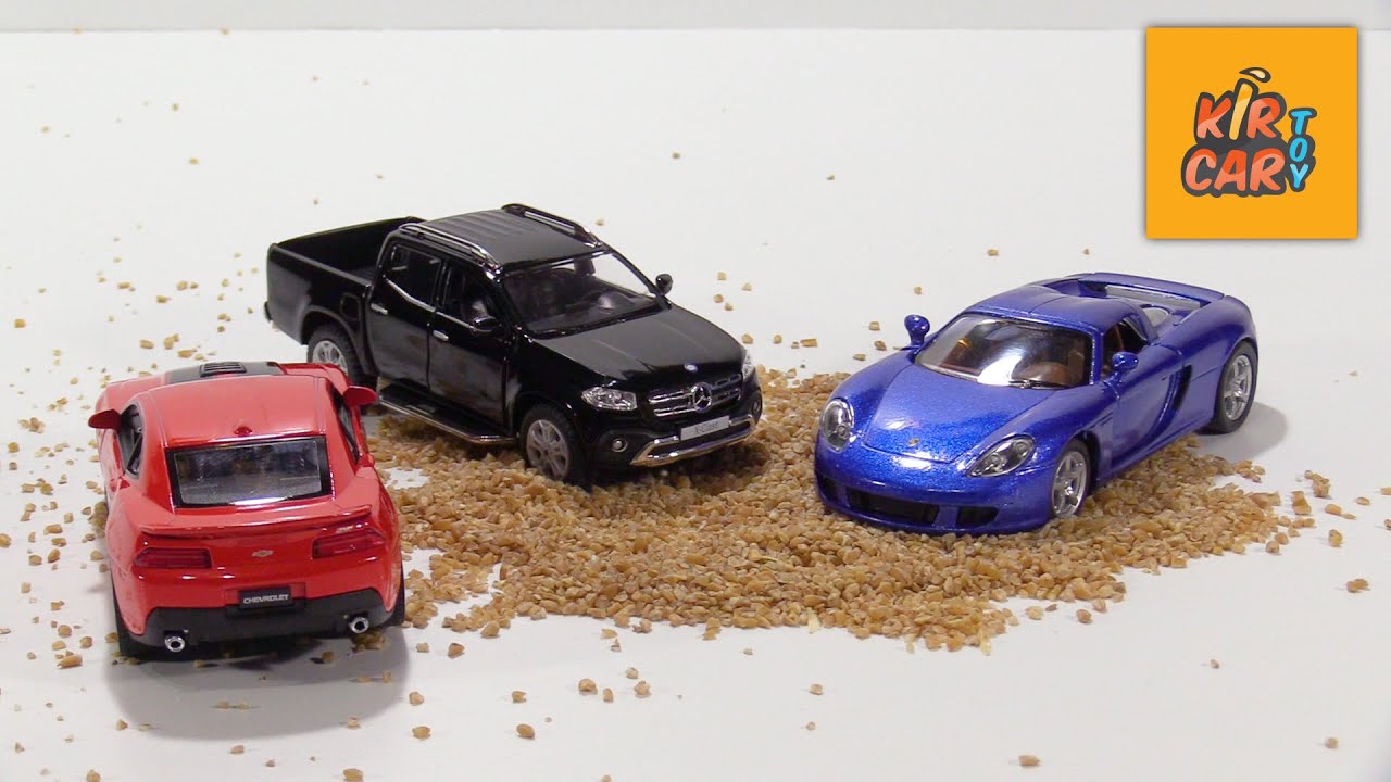 Toy cars race on the sand. Toy and Sand. Kir Car Toy - YouTube
