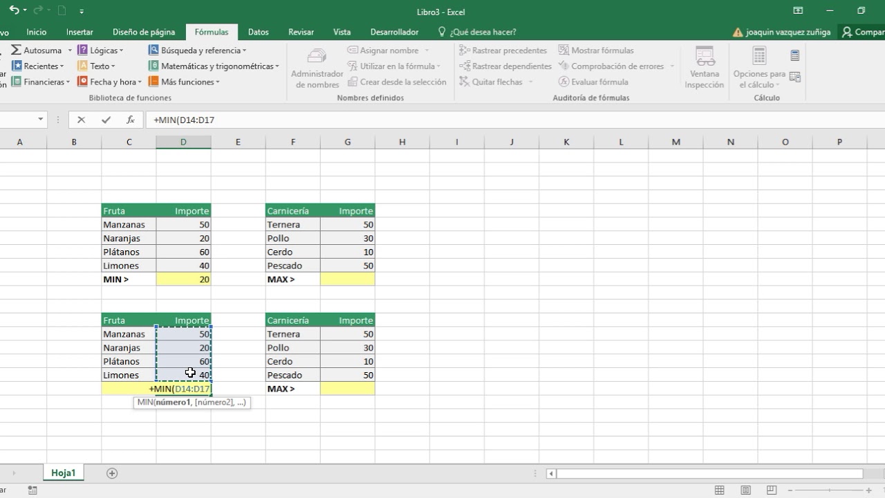 Funcion MIN y MAX en Excel - YouTube