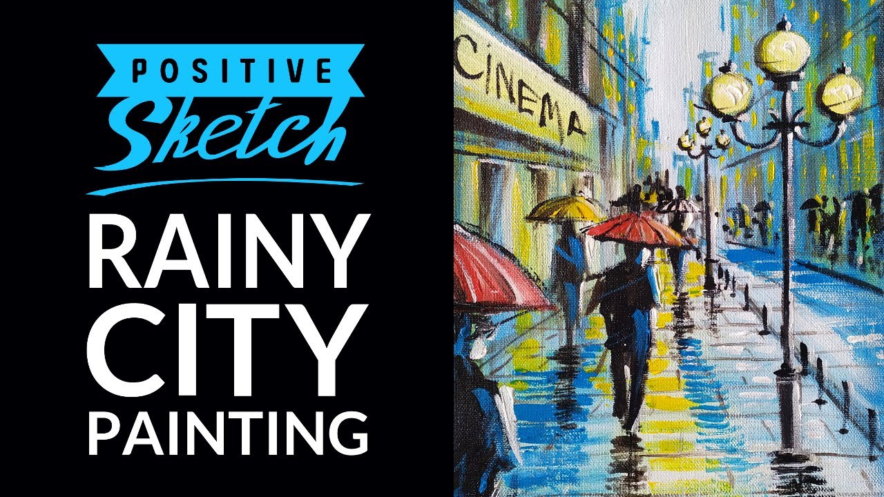 Acrylic painting, Abstract cityscape, Rainy City, Painting tutorial ...