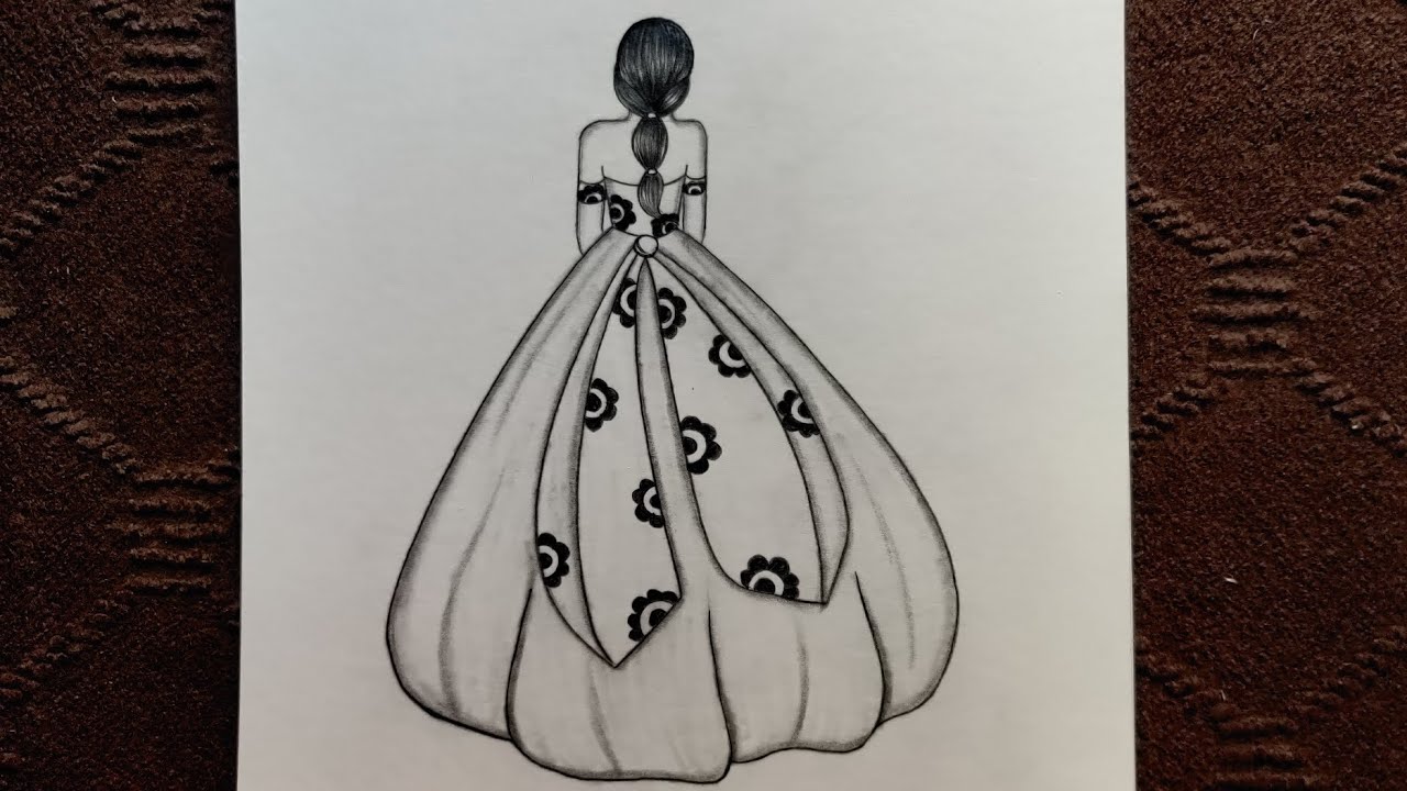 Easy way to draw a girl with long beautiful barbie frock ||Pencil ...