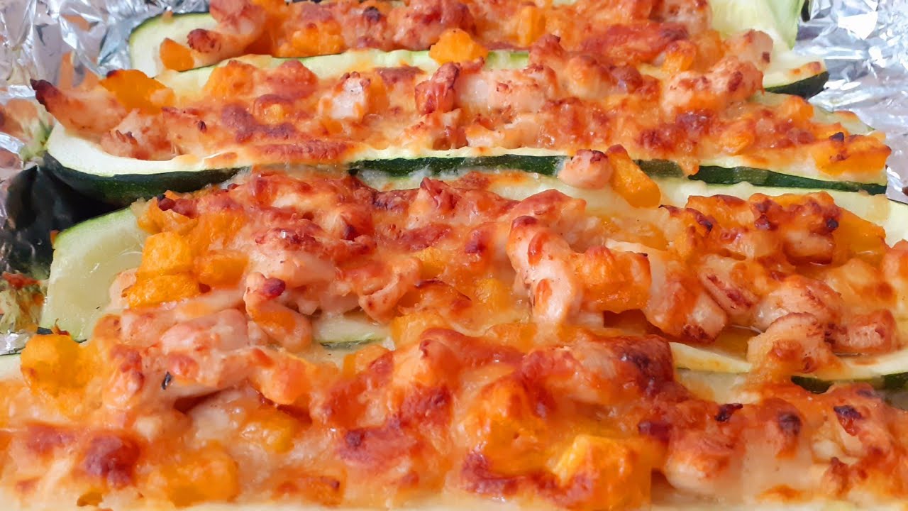 CALABACINES RELLENO CON POLLO Y CALABAZA (zucchini stuffed with chicken ...