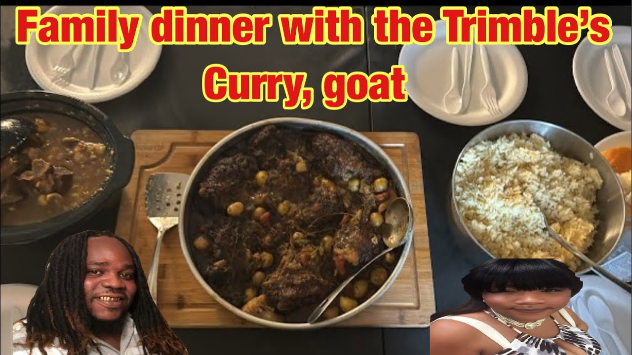 Curry, goat with vegetables, stewed chicken with coconut rice, and ...
