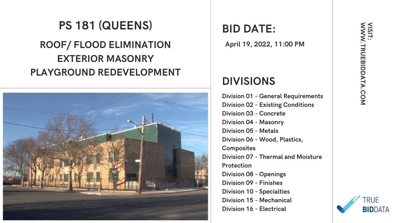 PS 181 (Queens) - Roof/Flood Elimination/Exterior Masonry/Playground ...