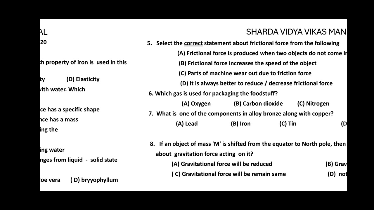TESTS SERIES- Class 6 - Test 5 ( DHBBC, NSO and young scientist exam ...