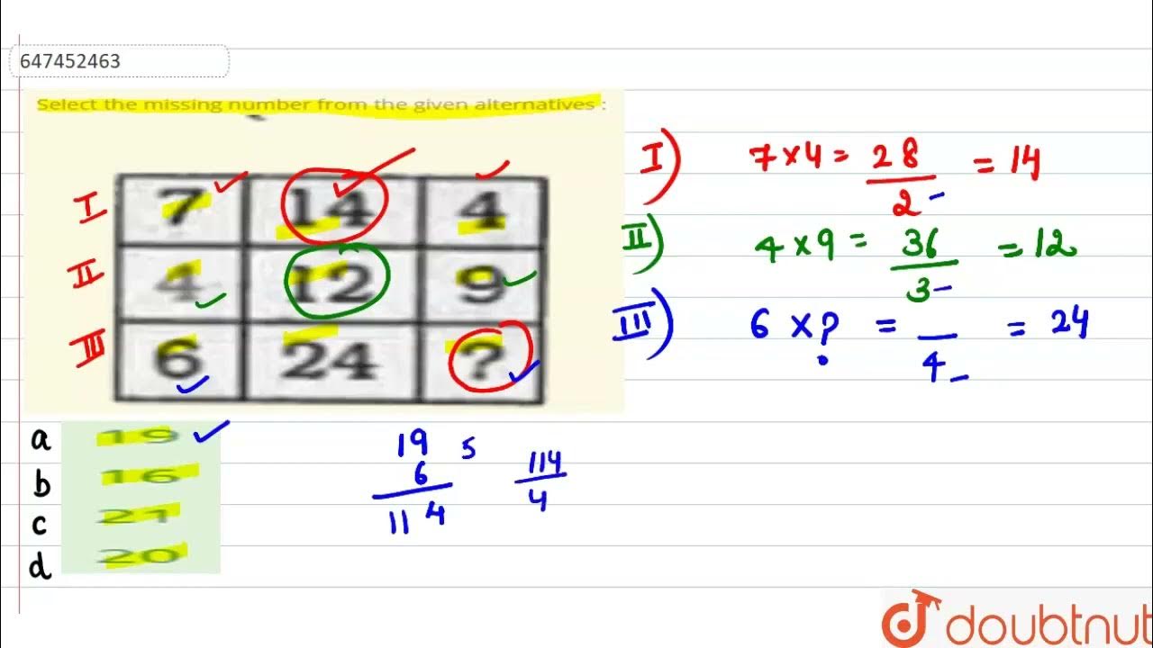 Select the missing number from the given alternatives : | CLASS 14 | FINDING THE MISSING NUMBER ...