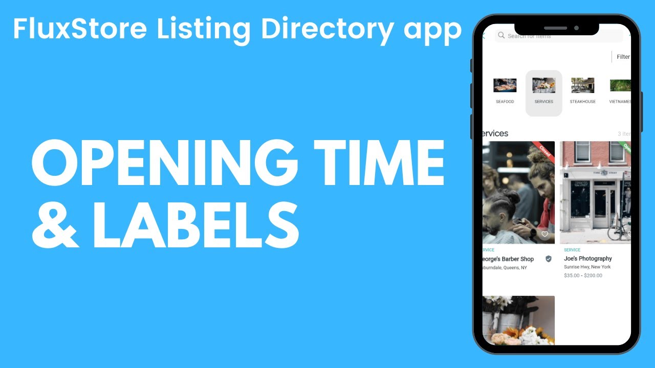 Opening Time and Labels on FluxStore Listing app 🌈 Listeo & My Listing ...