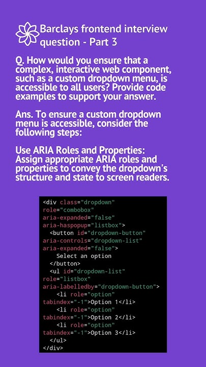 Accessibility in custom dropdown menu - Barclays frontend interview question - Part 3 # ...