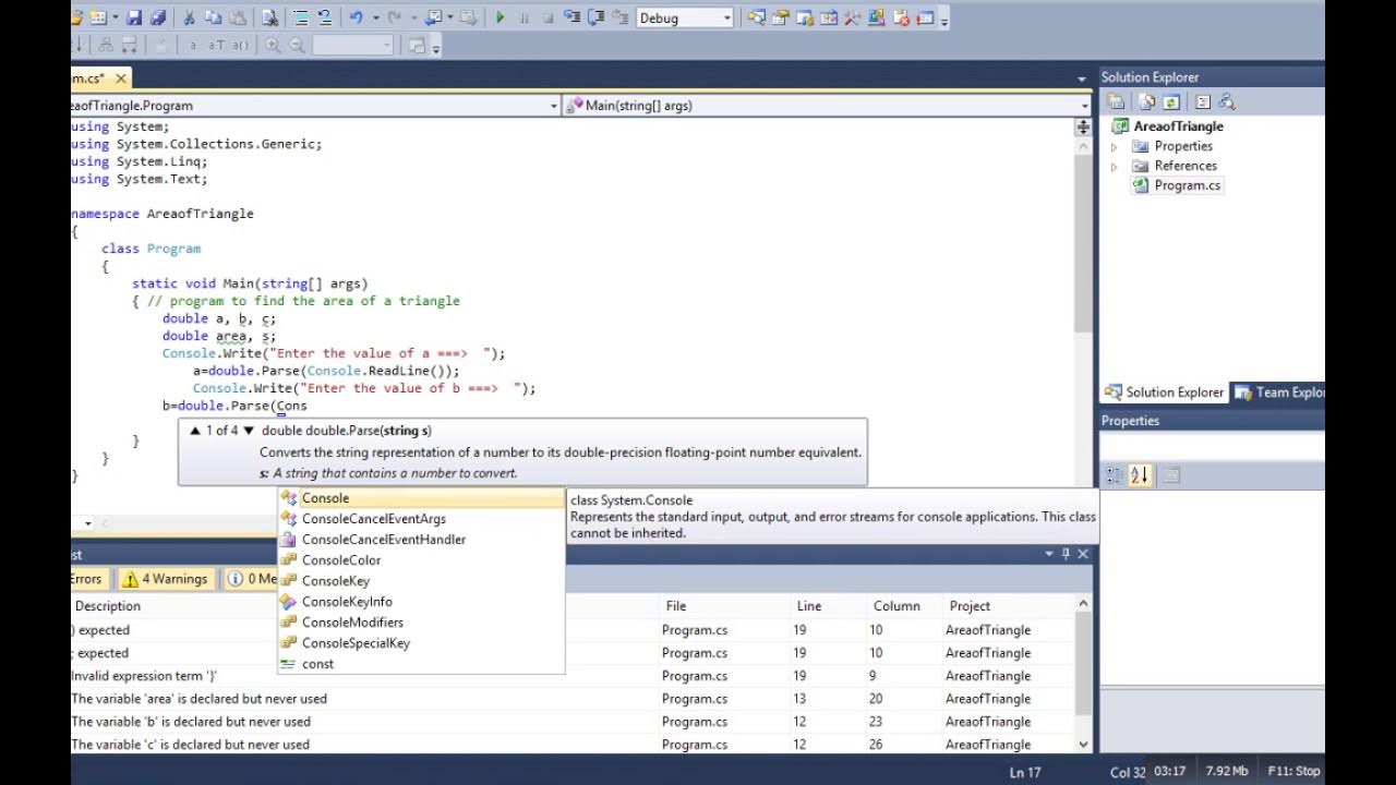 c# program to calculate area of triangle - YouTube