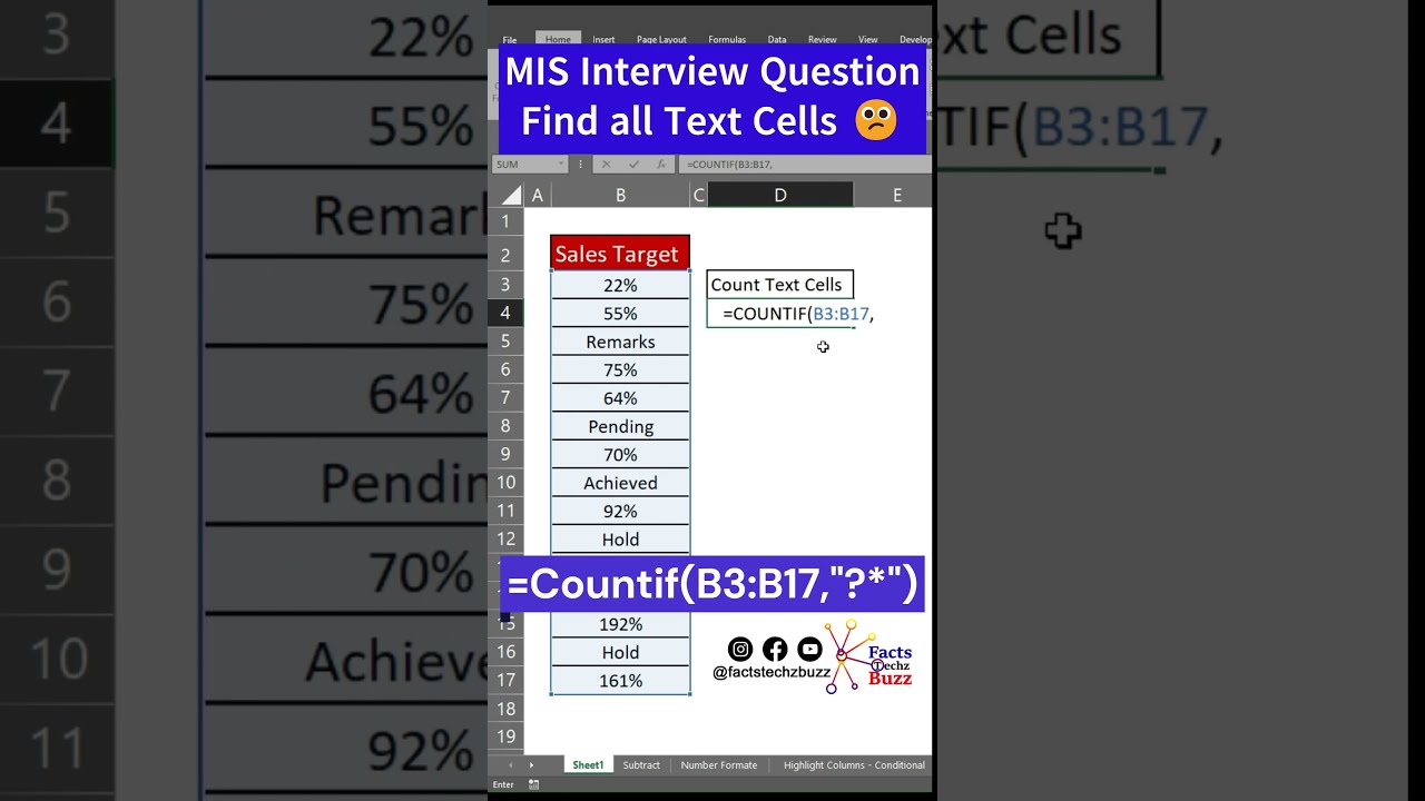 MIS Interview Question Find All Text Cell Excel Tips MIS Interview Question Find All Text Cell Excel Tips