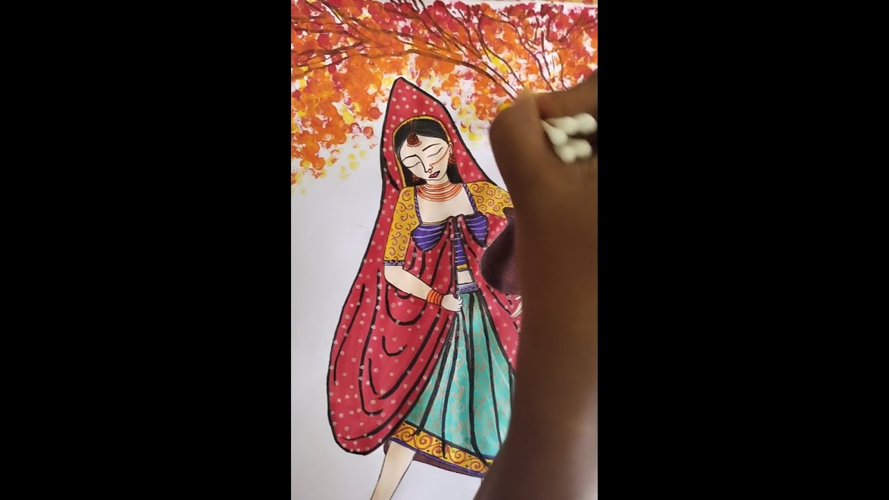 A beautiful village woman with a pot drawing। How to draw a lady with ...