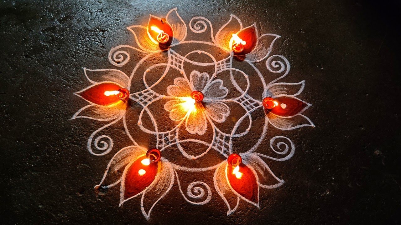 Karthigai deepam kolam|easy deepam Muggulu5*3 dots easy rangoli design ...