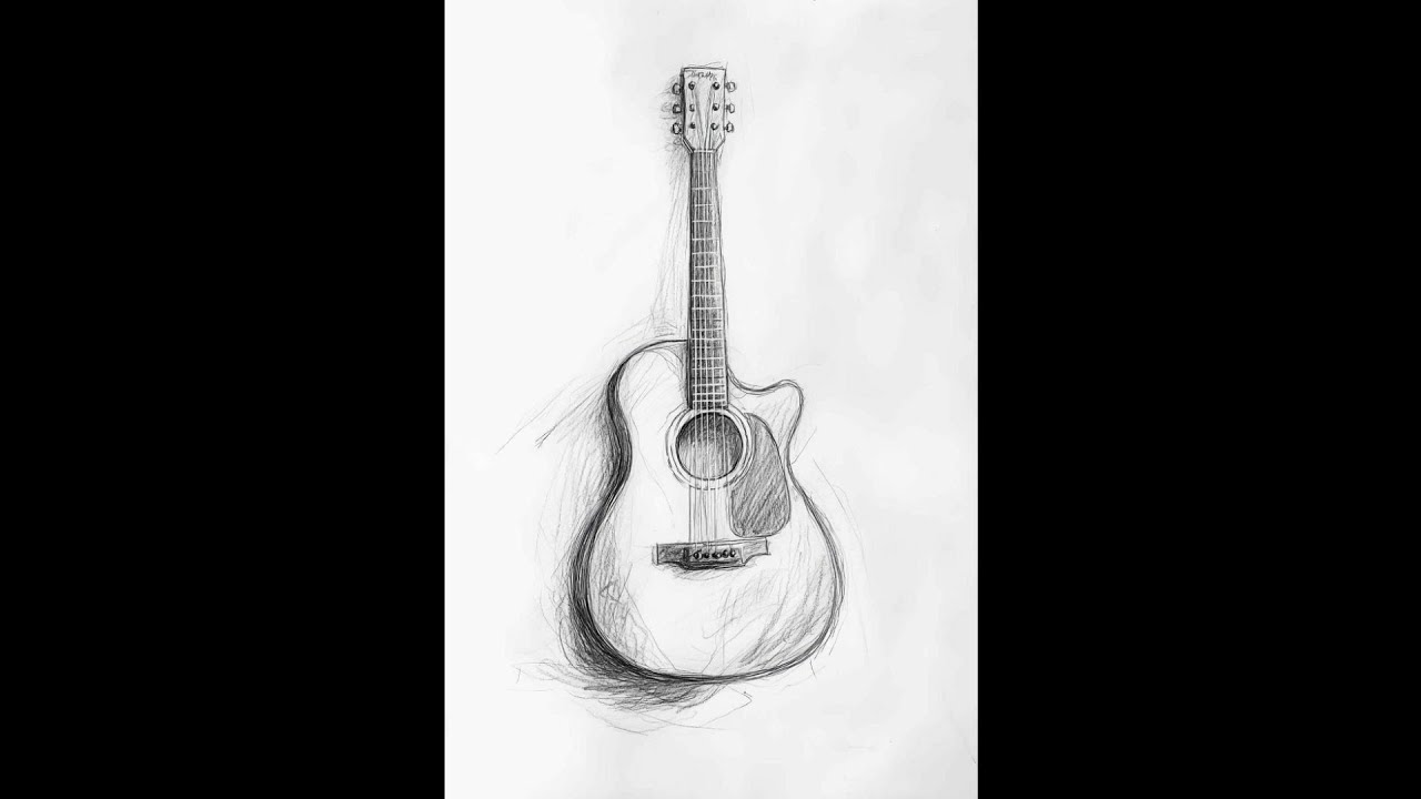How to Draw a Guitar | Easy Guitar Outline Drawing Step by Step Sketch ...