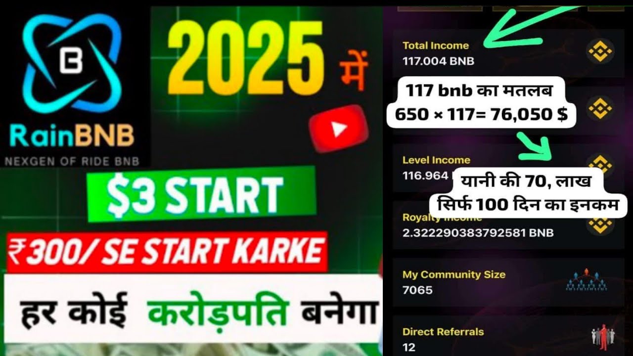 World best business RAINBNB 🌈 start only 0.0044 BNB 3$ income 800cr - YouTube