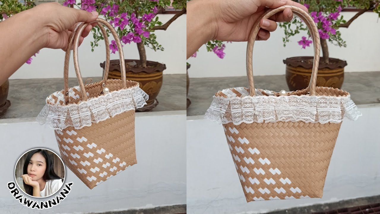How to make small bag with plastic strands / กระเป๋าสานจากเส้นพลาสติก ...