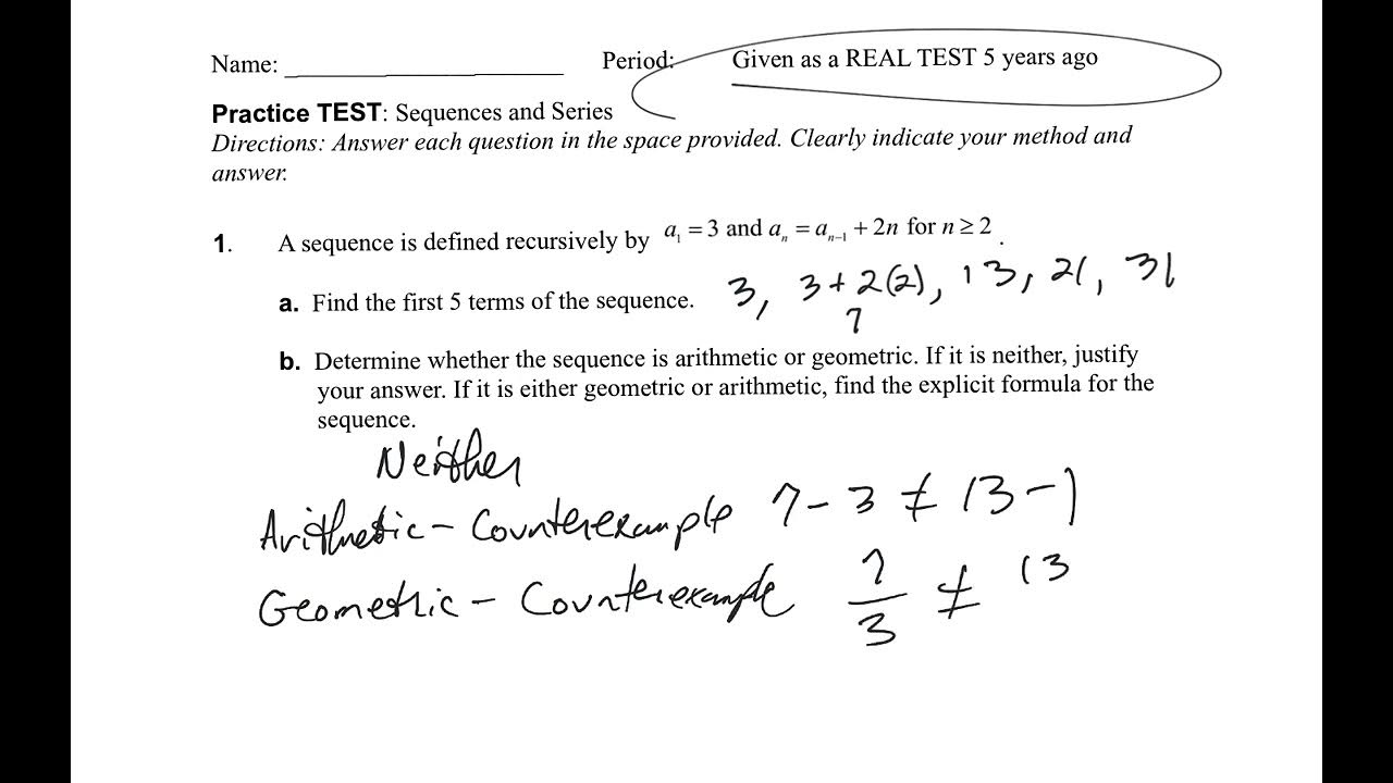 Practice Test Sequences and Series 2022-2023 Questions 1-2 - YouTube