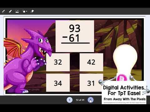 2 Digit Subtraction NO Regrouping, Self Checking Easel Activity Dino ...