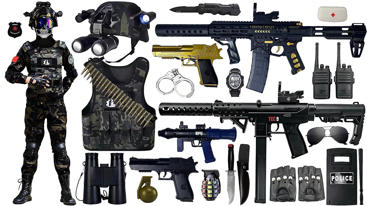 Unboxing special forces toy set, M416, AK47, RPG, grenade, pistol ...