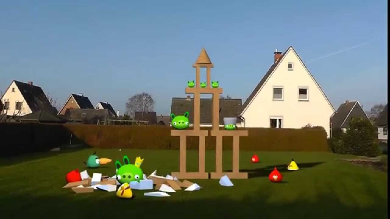 Angry Birds REAL--Cinema 4d r16 motion track- rigid body-thrausi - YouTube