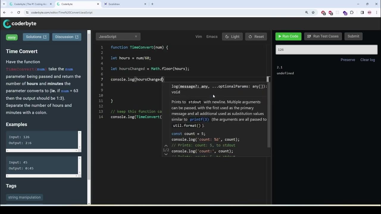 Coderbyte | Time Convert | Easy | Solution with JavaScript - YouTube
