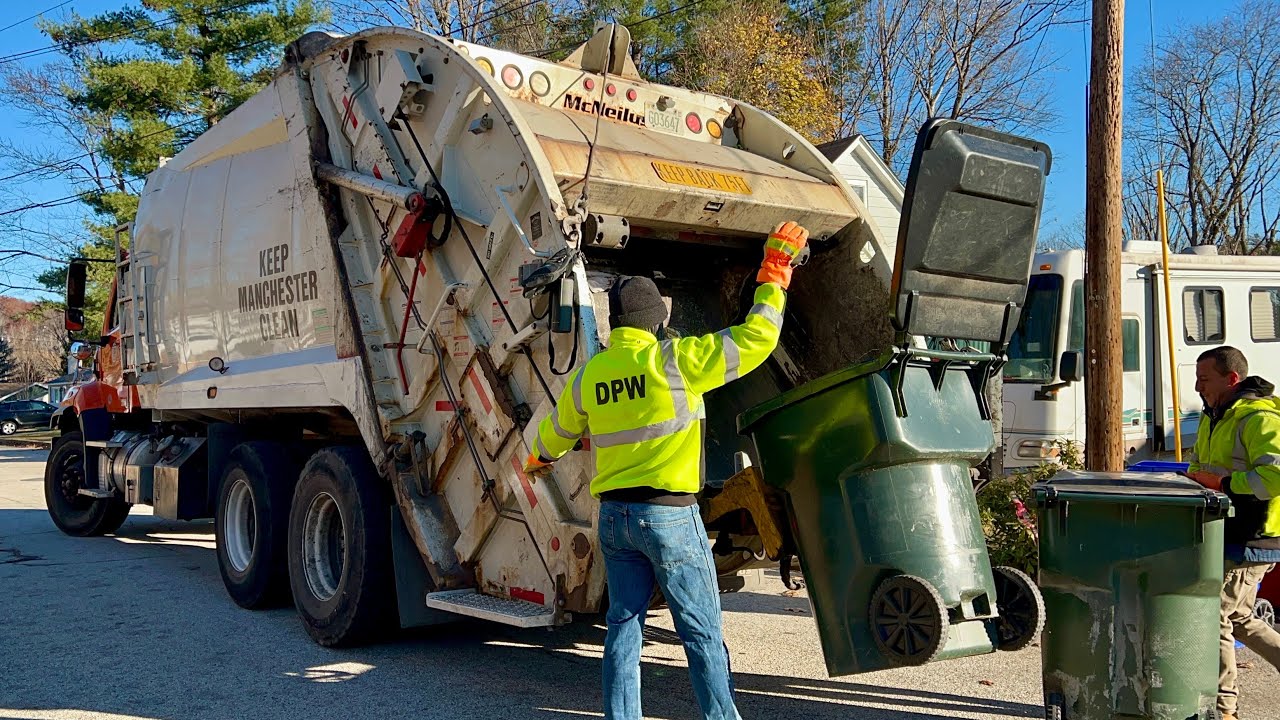 Manchester DPW Garbage Truck VS Morning Trash - YouTube