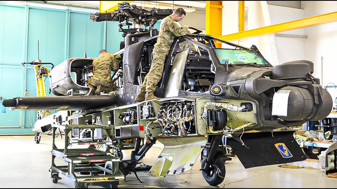 U.S. Army • AH-64E Apache Maintenance Inside a Massive Hangar - YouTube