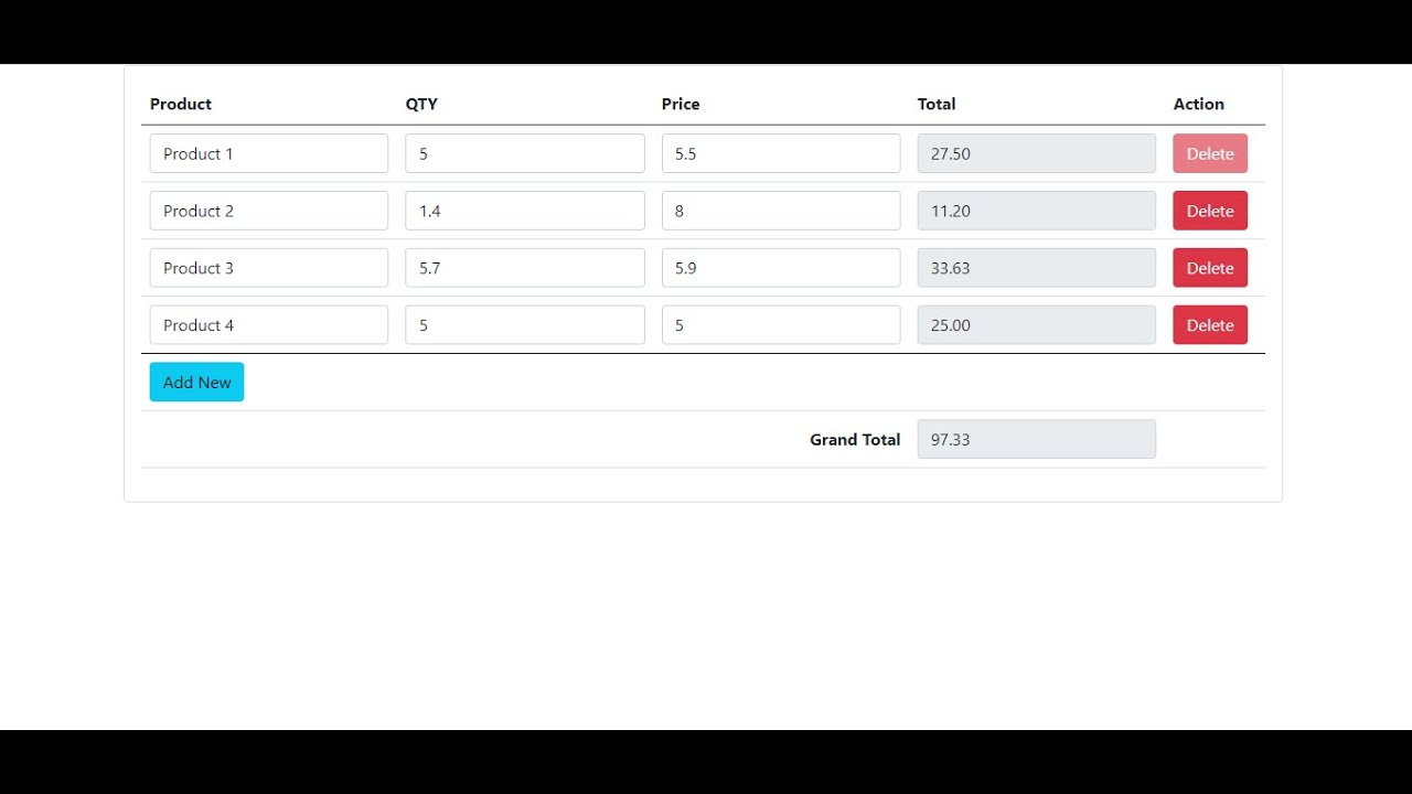 Vanilla Javascript Invoice System Add New Row And Calculate Grand Total Part 3 Youtube 9107