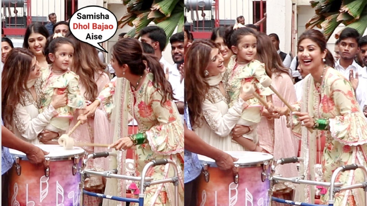 Shilpa Shetty Teaching Daughter Samisha To Play Dhol At Ganpati ...