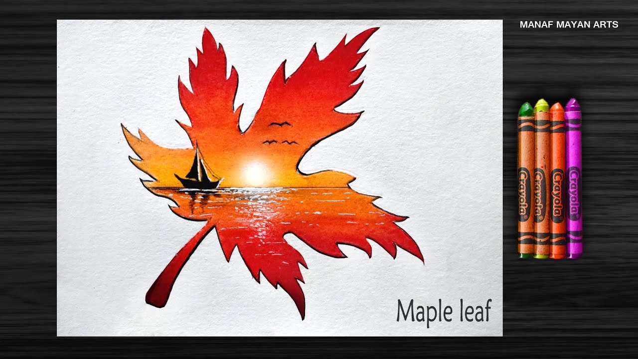 Maple leaf 2 in one Painting using Wax Crayons | step by step #254 ...
