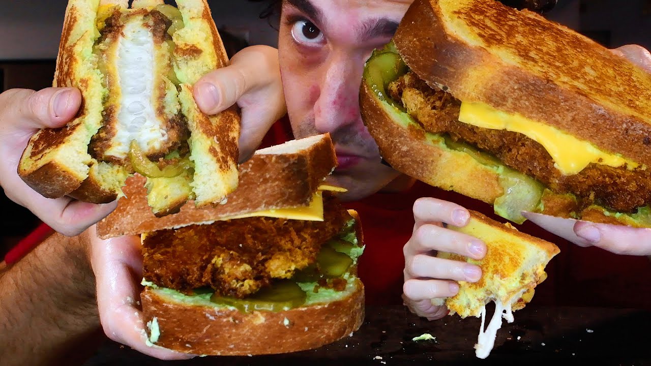 HUGE 2x JAPANESE FRIED CHEESE KATSU SANDO 揚げチーズ とんかつ サンドイッチ * ASMR NO ...