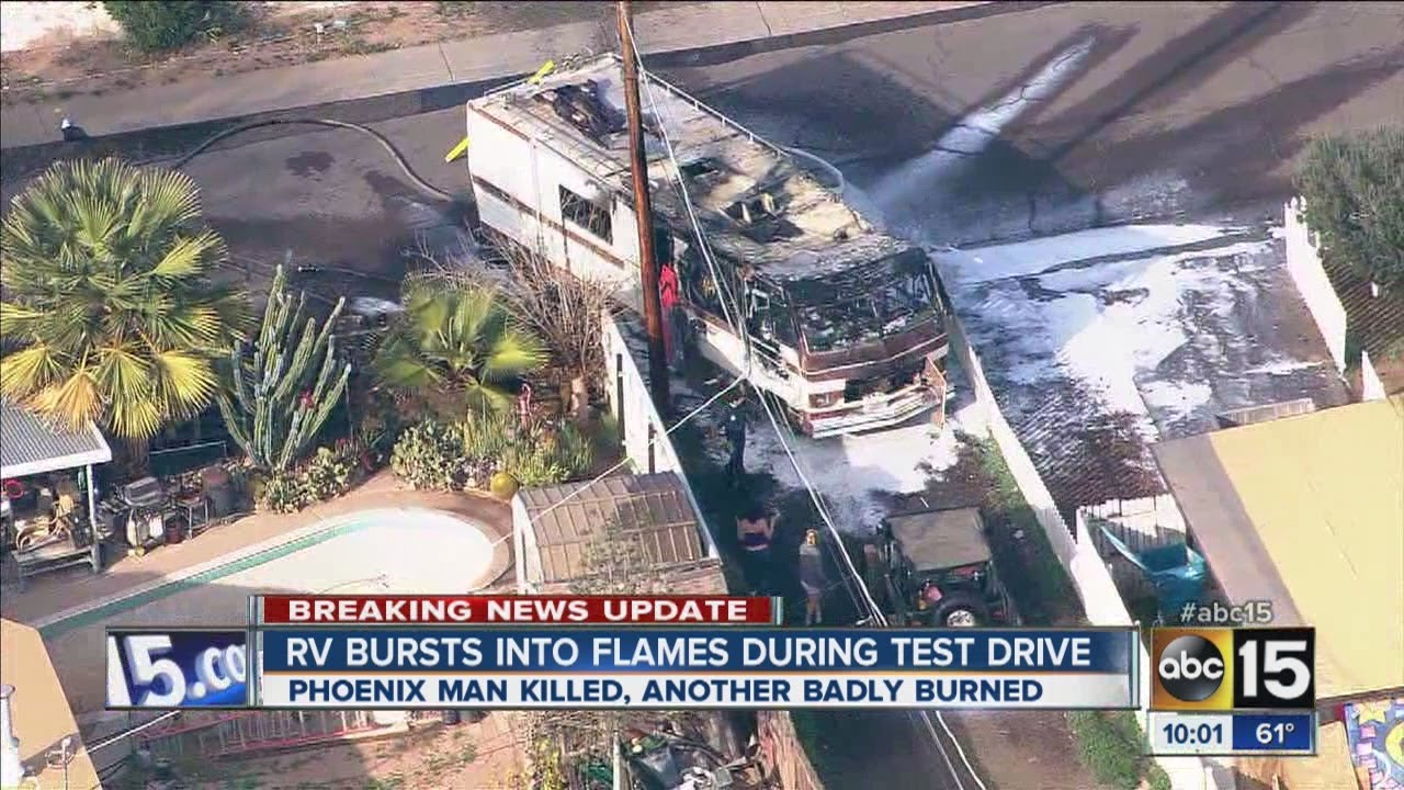 RV bursts into flames during test drive - YouTube