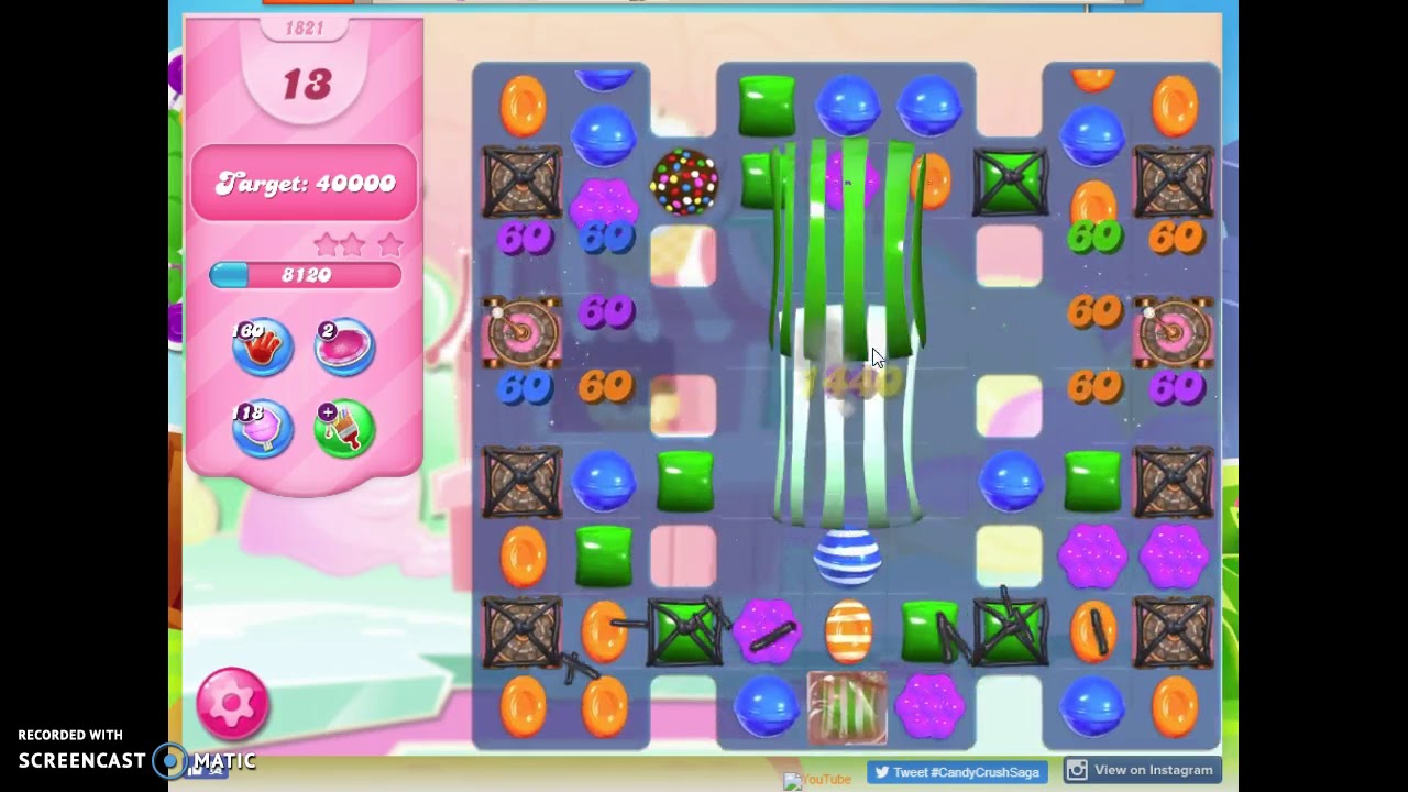 Candy Crush Level 1821 Audio Talkthrough, 1 Star 0 Boosters - YouTube