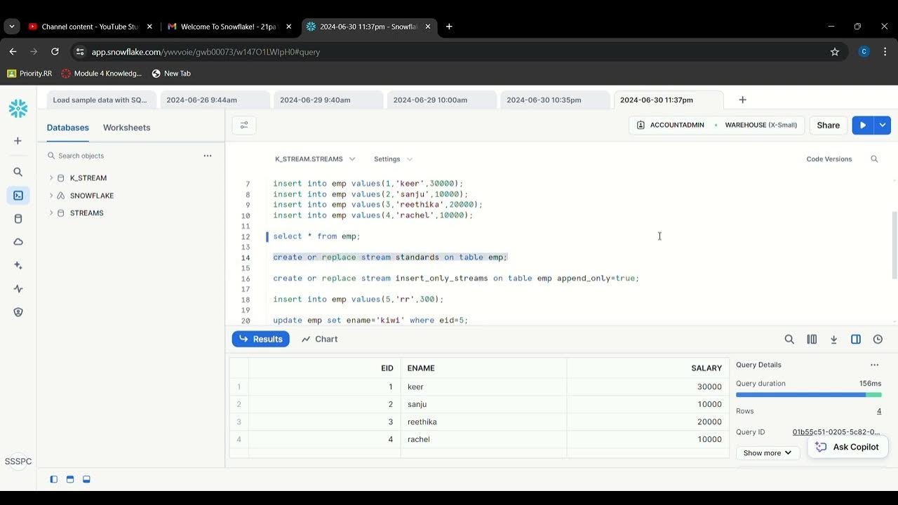 Snowflake: How to create different types of streams in snowflake - YouTube