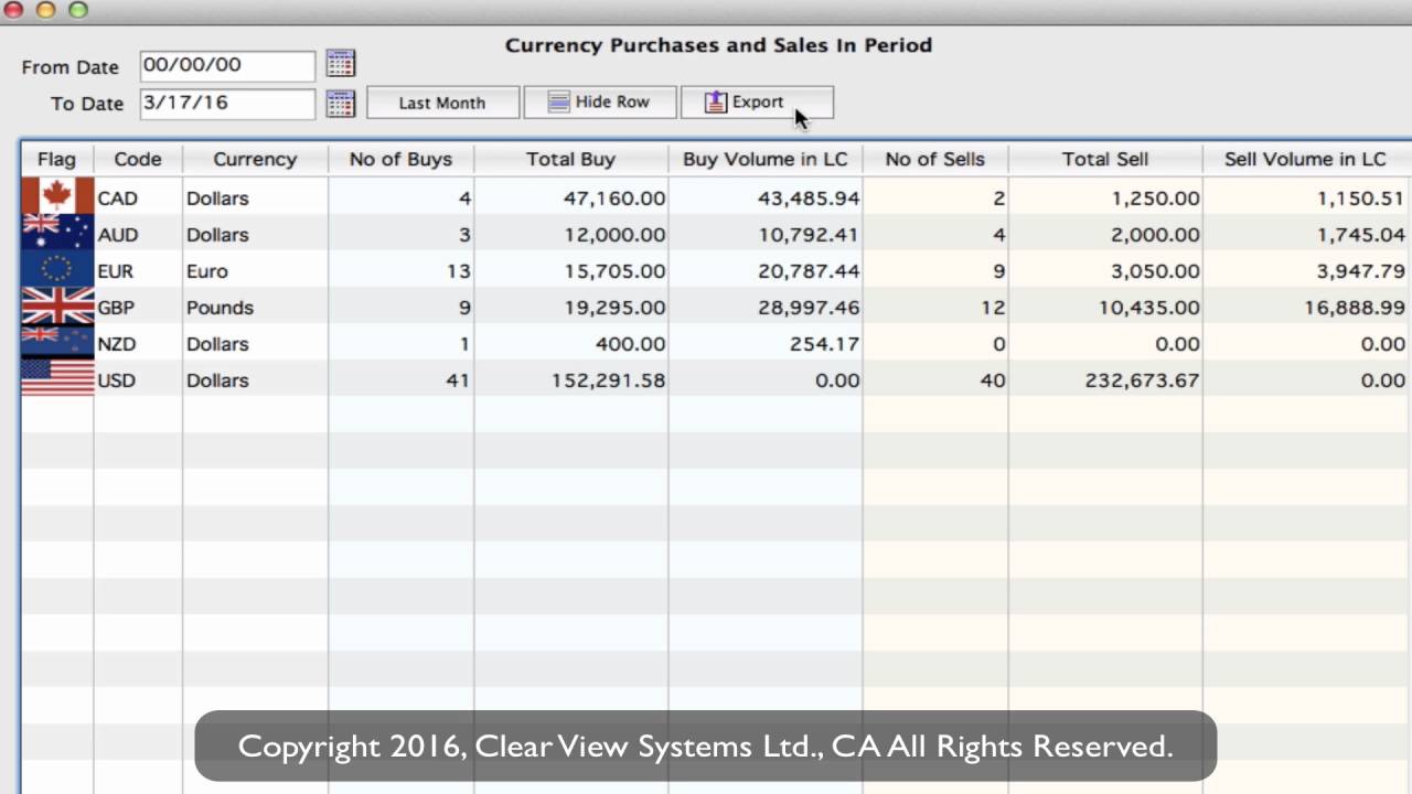 Screen report for Summary of Transactions by Currency ...