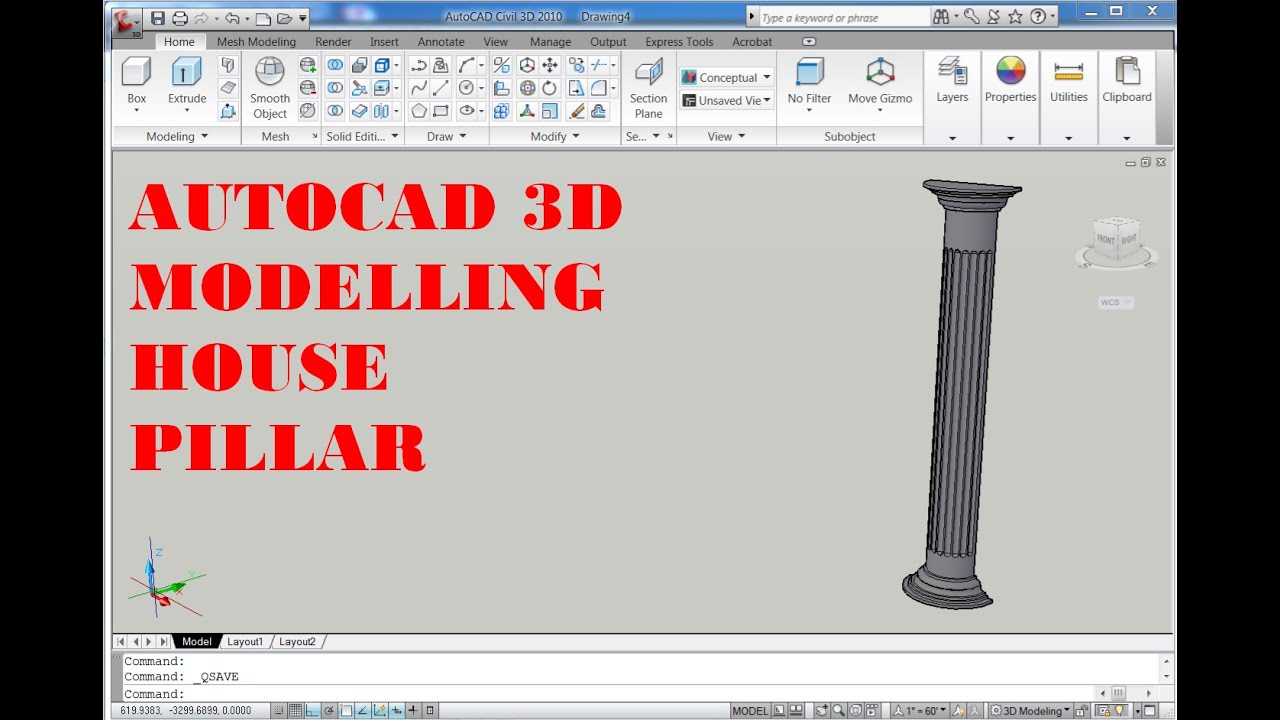 AUTOCAD 3D, How to drawing house pillar, autocad | rvmags - YouTube