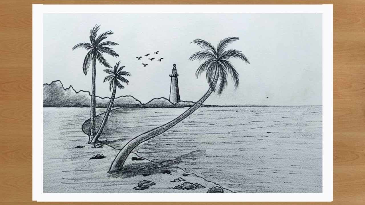 How to draw a scenery of sea beach Step by step (easy drawing) - YouTube