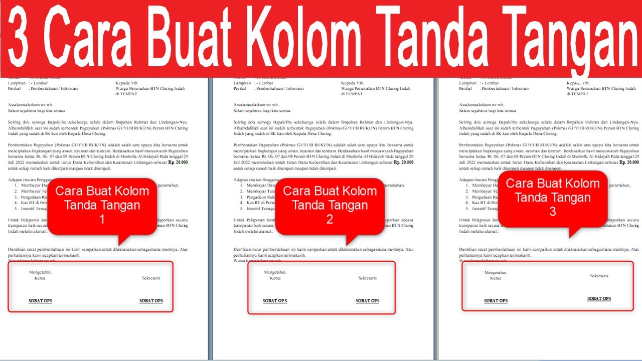 3 cara cepat membuat kolom tanda tangan di word - YouTube
