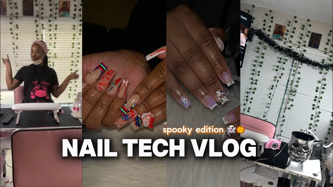 nail tech vlog! (work with me, halloween decor, spooky sets) - YouTube