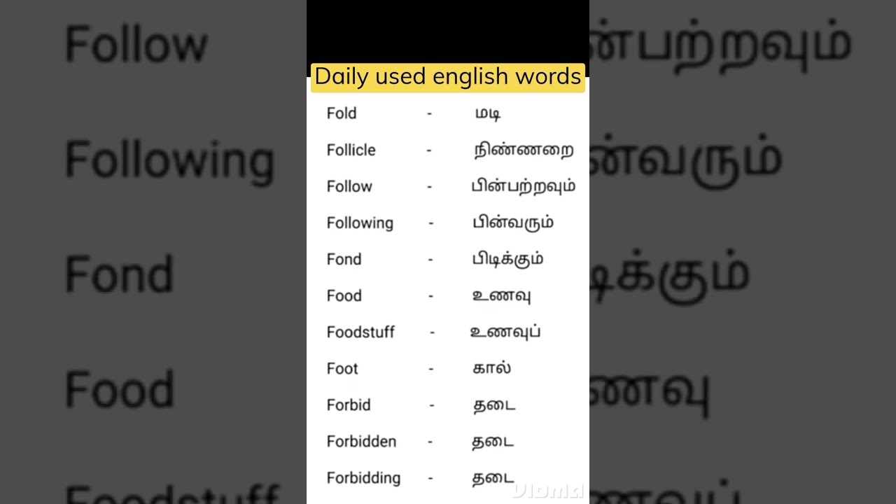 Vocabulary Words With Tamil Meaning YouTube Vocabulary Words With Tamil Meaning YouTube